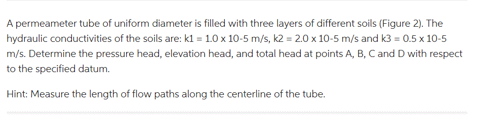 Solved A permeameter tube of uniform diameter is filled with | Chegg.com