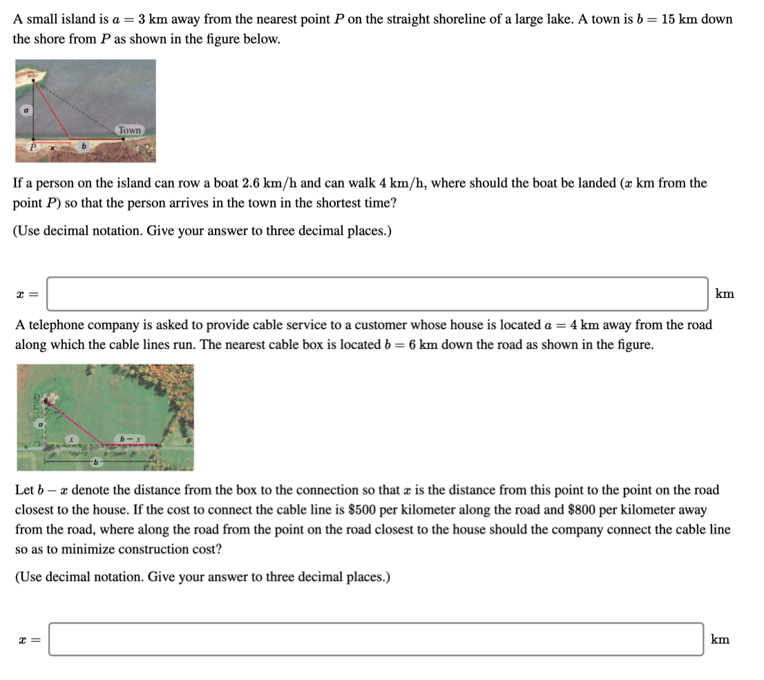 Solved A small island is a = 3 km away from the nearest | Chegg.com