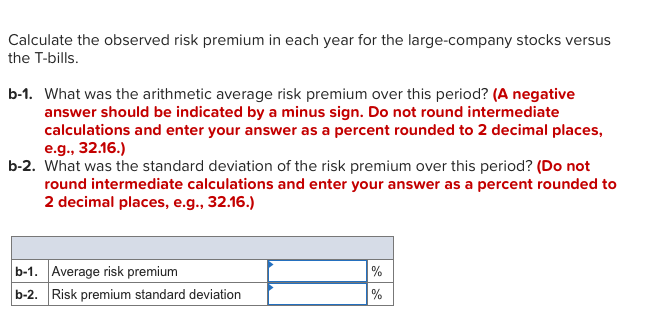 Calculate the observed risk premium in each year for | Chegg.com
