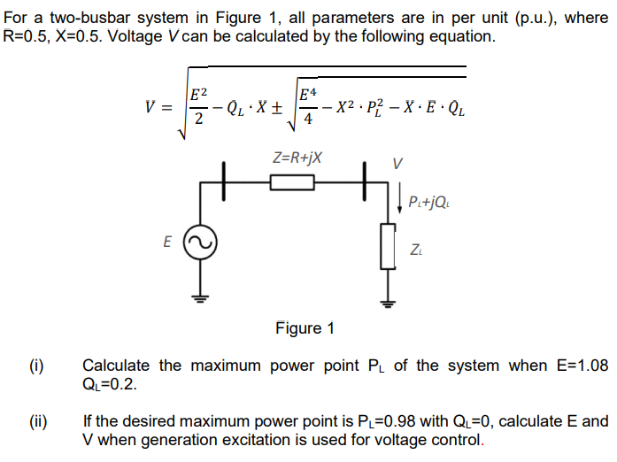 Solved For a two-busbar system in Figure 1, all parameters | Chegg.com