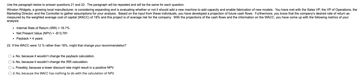 Solved Use the paragraph below to answer questions 21 and | Chegg.com