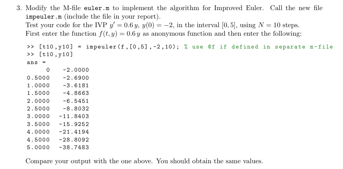 Solved 3 Modify The M File Eulerm To Implement The