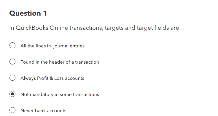 Solved Question 1In QuickBooks Online transactions, targets | Chegg.com