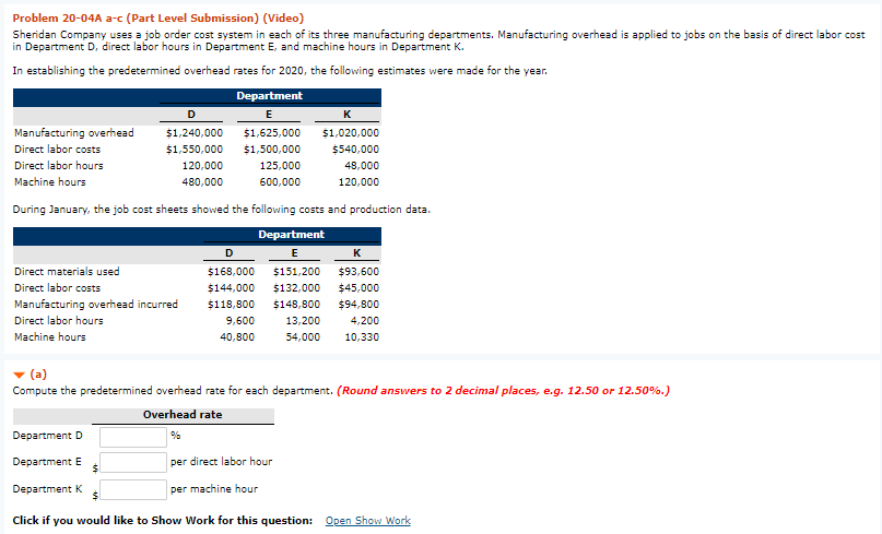 Solved Problem 20-04A a-c (Part Level Submission) (Video) | Chegg.com