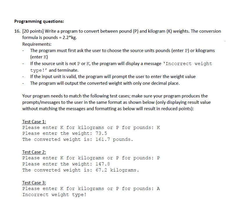 Solved Programming questions: 16. [20 points] Write a | Chegg.com