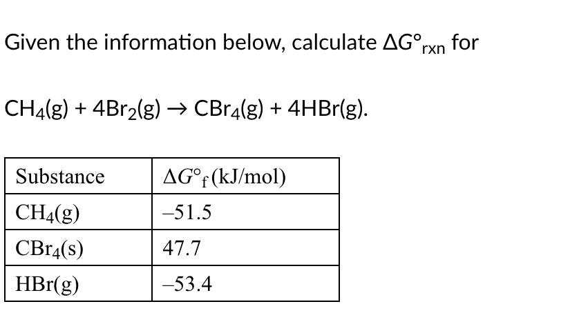 Solved Given the information below, calculate ΔG∘rxn for | Chegg.com