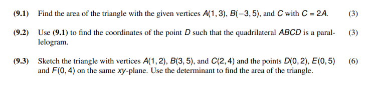 Solved (9.1) Find the area of the triangle with the given | Chegg.com