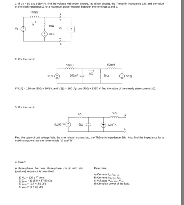 Solved 1-1f Vs 5O exp (4B00) V, find the voltage Vab (open | Chegg.com