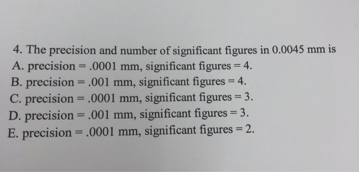 Solved 4. The precision and number of significant figures in | Chegg.com