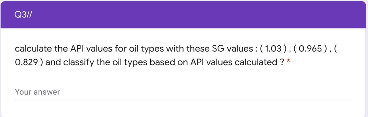 Solved Q3/1 calculate the API values for oil types with | Chegg.com
