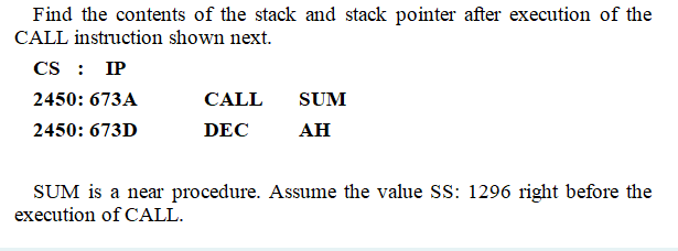 Solved Find the contents of the stack and stack pointer | Chegg.com
