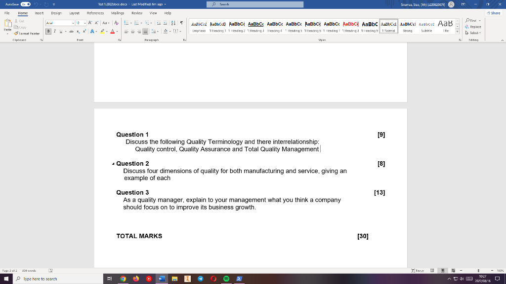 Solved Question 1 [9] Discuss the following Quality | Chegg.com
