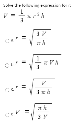 Solved Solve the following expression for r: 1 2 3 V = Ar | Chegg.com