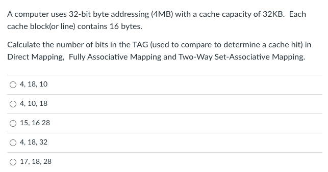 Solved A Computer Uses 32-bit Byte Addressing (4mb) With A 