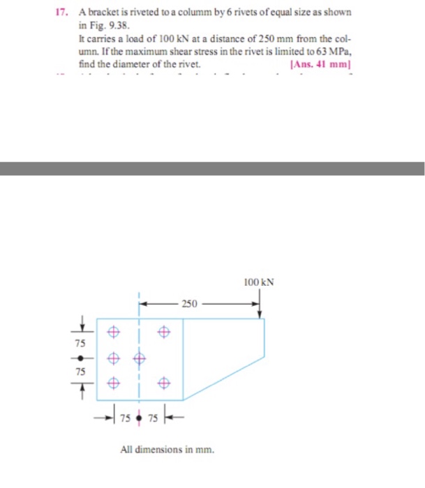 Solved A bracket is riveted to a column by 6 rivets of equal | Chegg.com