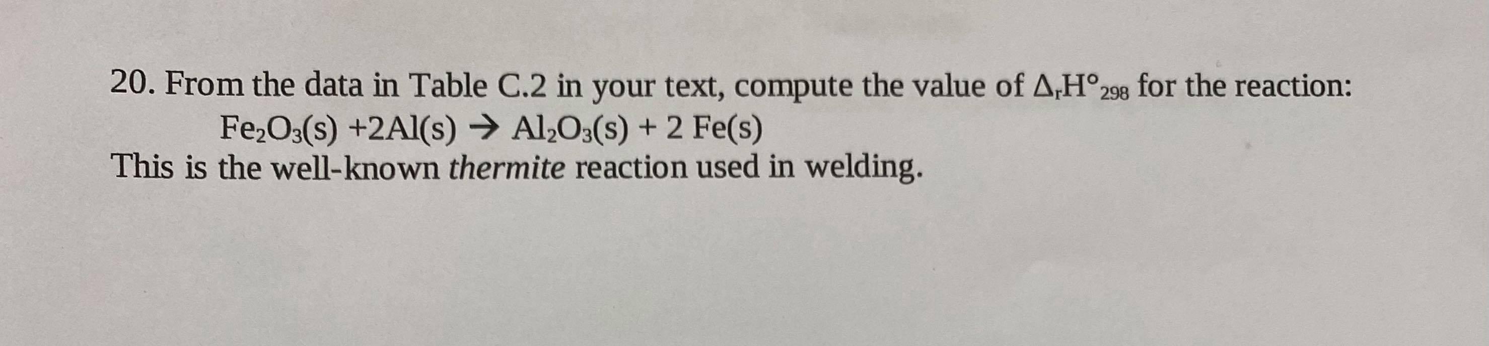Solved 20. From the data in Table C.2 in your text, compute | Chegg.com