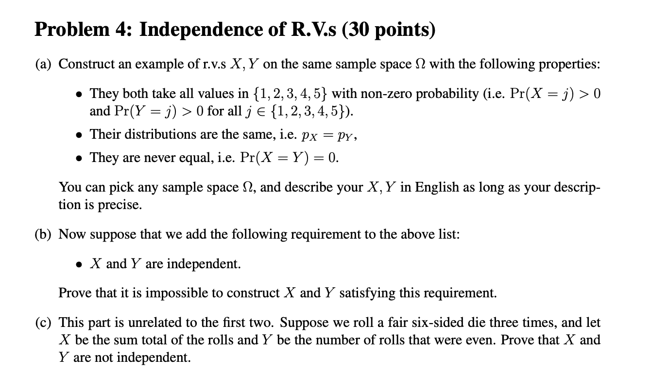 Solved (a) Construct an example of r.v.s X,Y on the same | Chegg.com