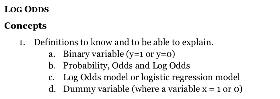 Solved LoG ODDS Concepts 1. Definitions to know and to be | Chegg.com