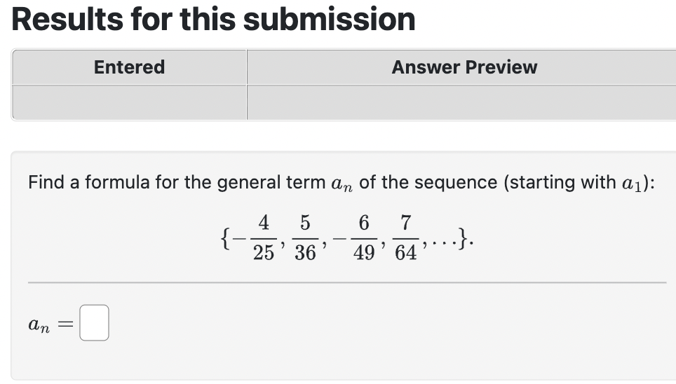 Solved Results for this submission Find a formula for the | Chegg.com