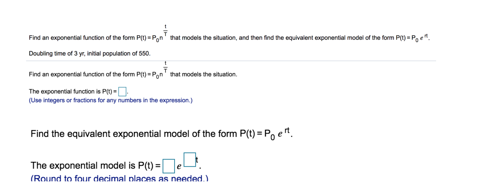 Solved т Find an exponential function of the form P(t) = | Chegg.com