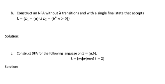 Solved b. Construct an NFA without λ transitions and with a | Chegg.com