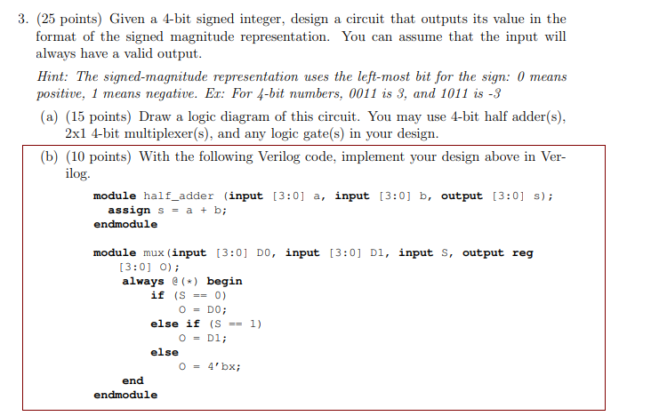 Solved 3 25 Points Given A 4 Bit Signed Integer Design A 