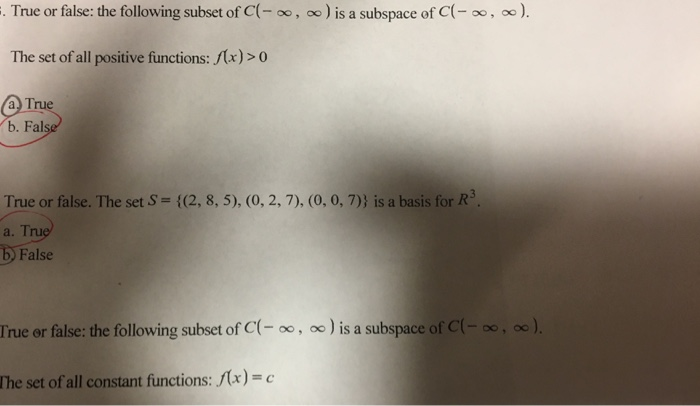 Solved . True or false: the following subset of C(0, oo) is | Chegg.com