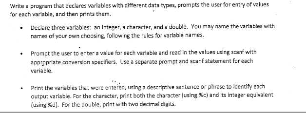 Solved Write a program that declares variables with | Chegg.com