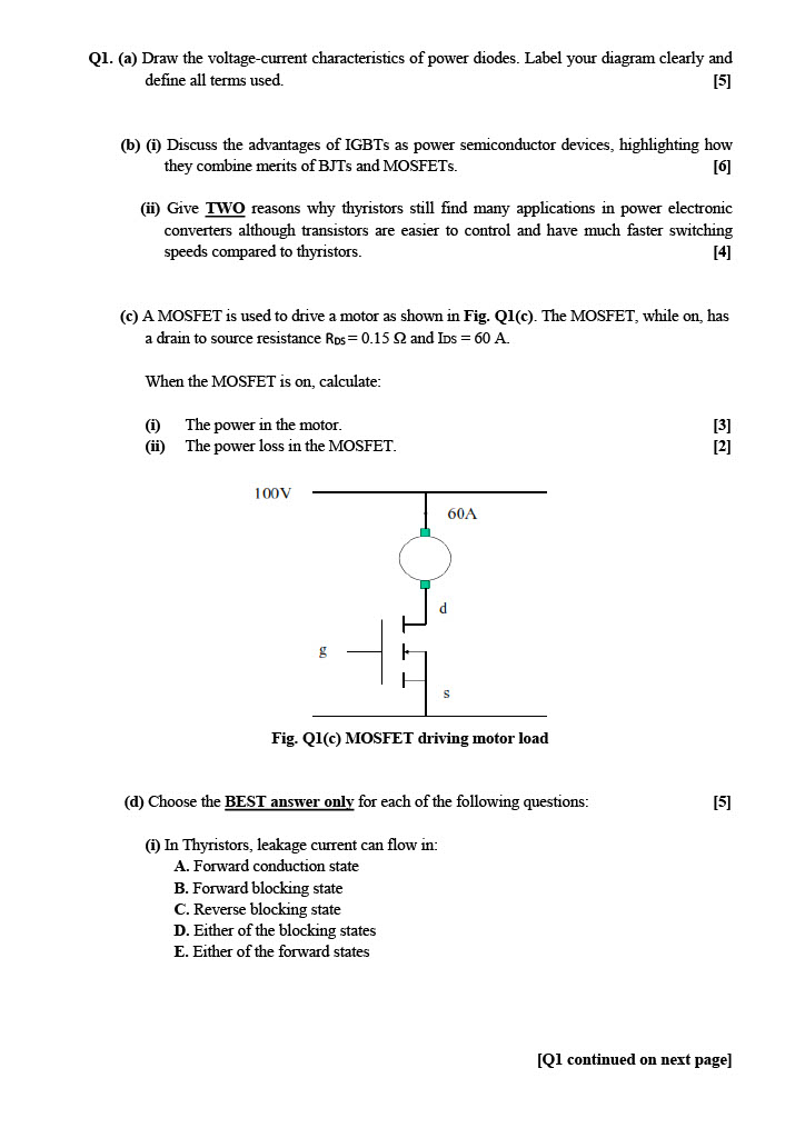 [Solved]: Q1. (a) Draw the voltage-current characteristics