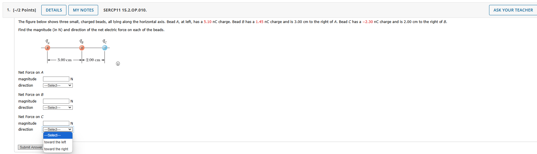 Solved 1. [-2 ﻿Points]Find the magnitude (in N ) ﻿and | Chegg.com