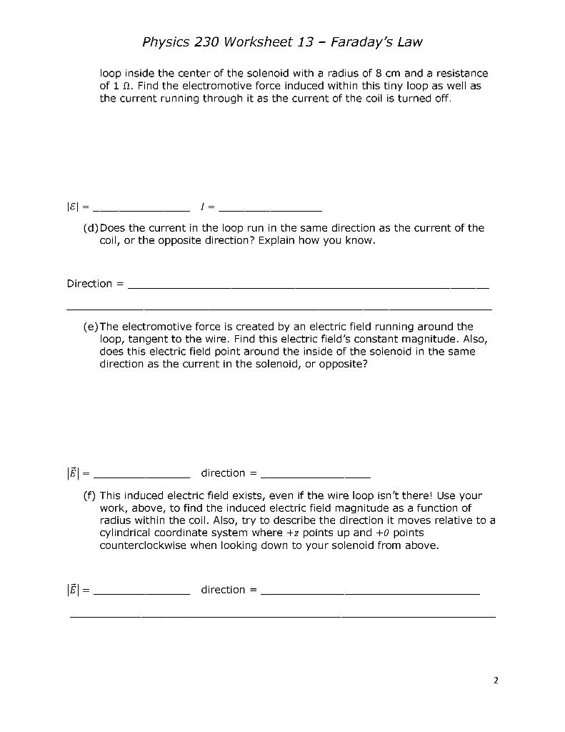 Solved Physics 230 Worksheet 13 - Faraday's Law This week we | Chegg.com