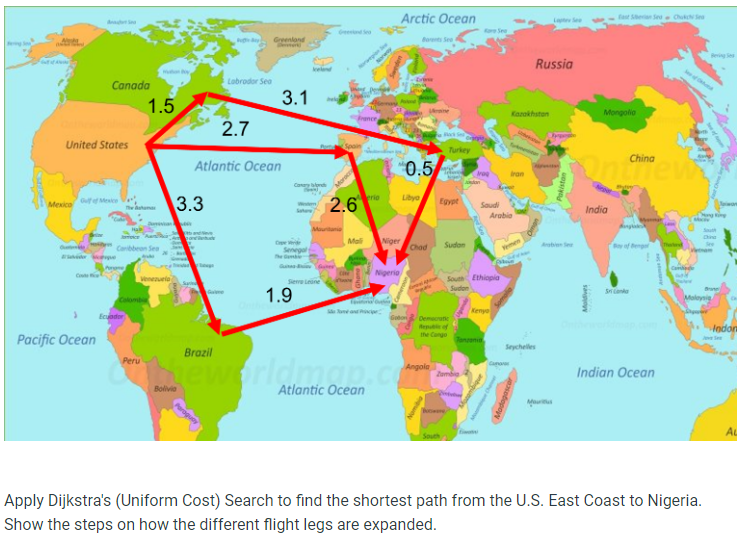 Solved The given map shows various flight legs between U.S. | Chegg.com