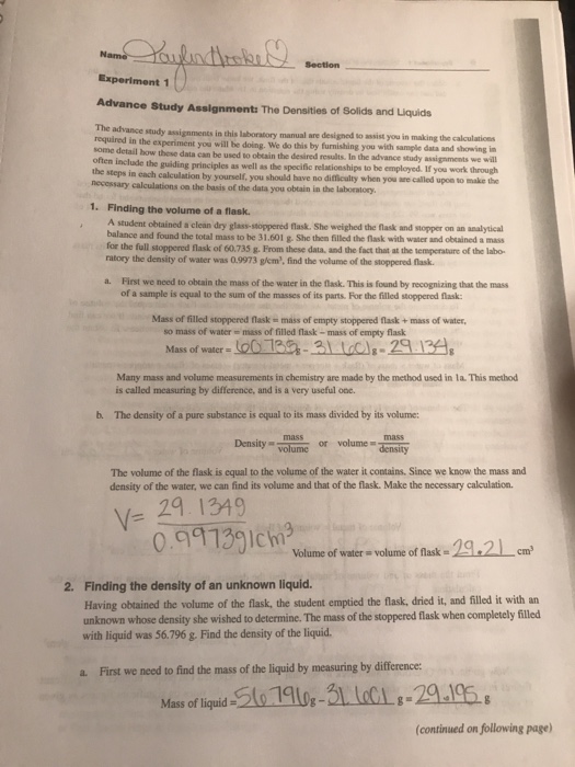 Section Experiment 1 Advance Study Assignment: The | Chegg.com