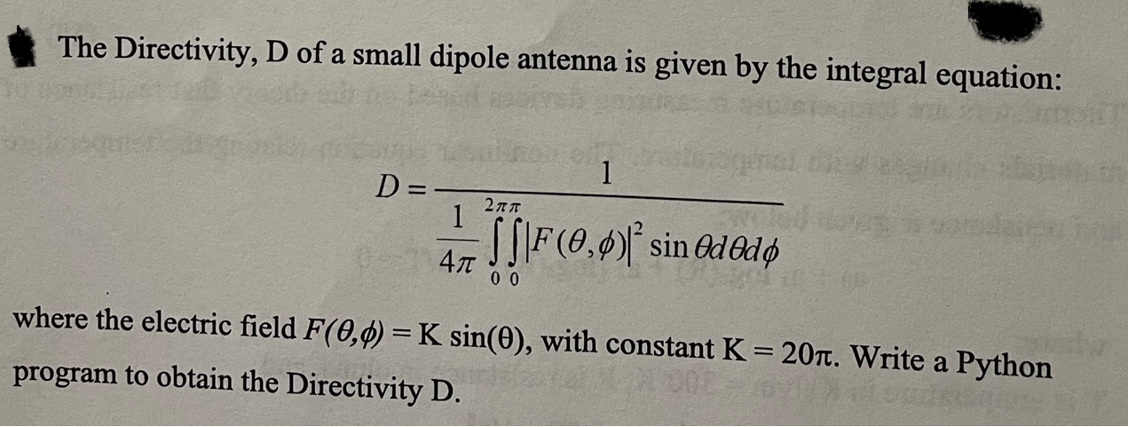 Solved The Directivity, D of a small dipole antenna is given | Chegg.com