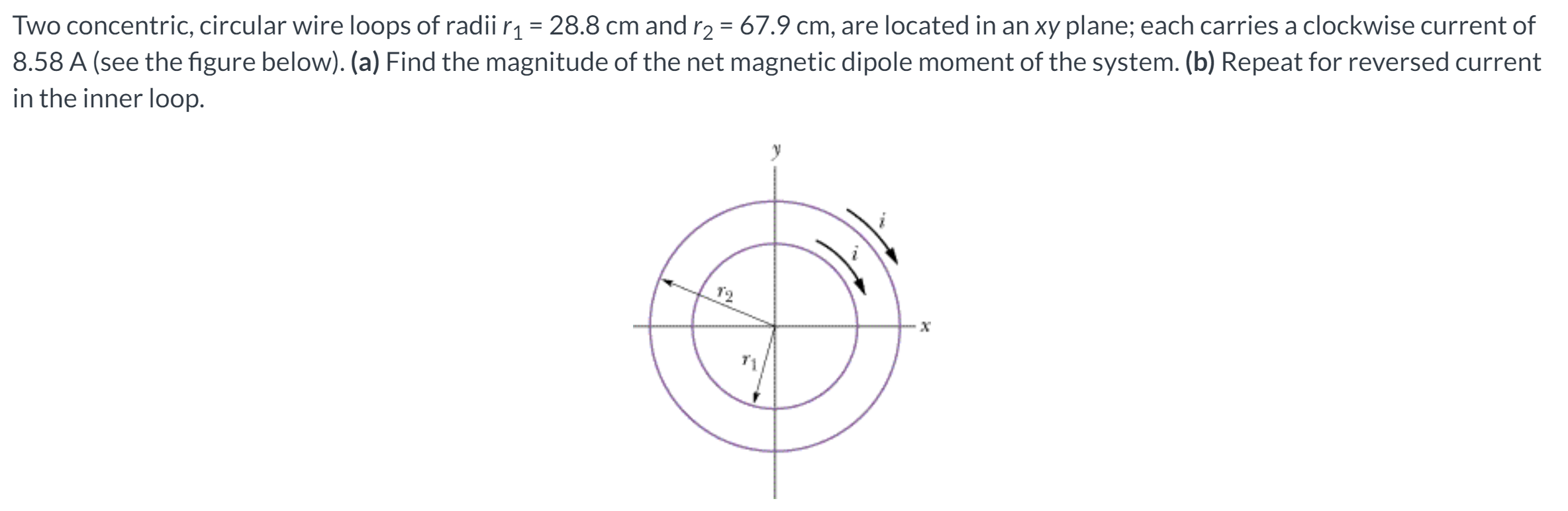 Solved = Two concentric, circular wire loops of radii r1 = | Chegg.com