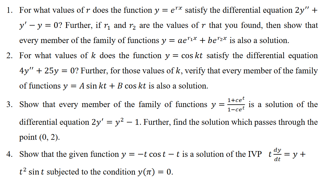 Solved 1. For what values of r does the function y=erx | Chegg.com