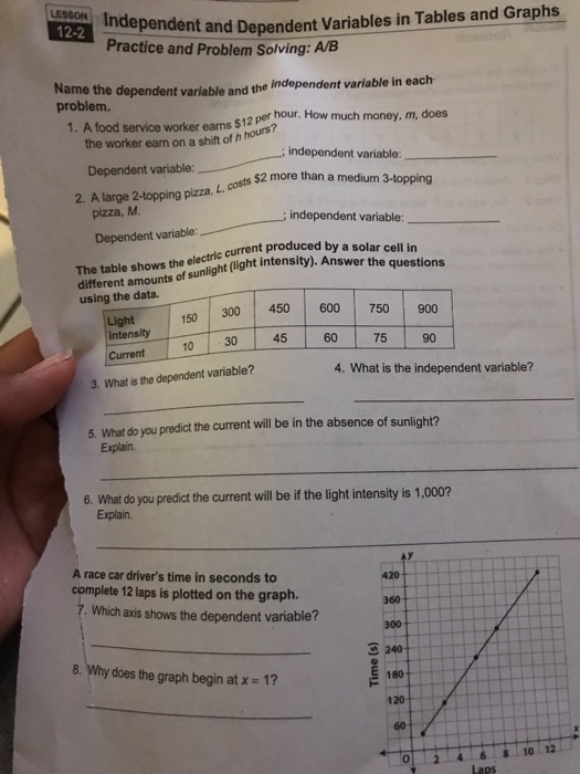 Solved LESSON 12-2 ependent and Dependent Variables in | Chegg.com