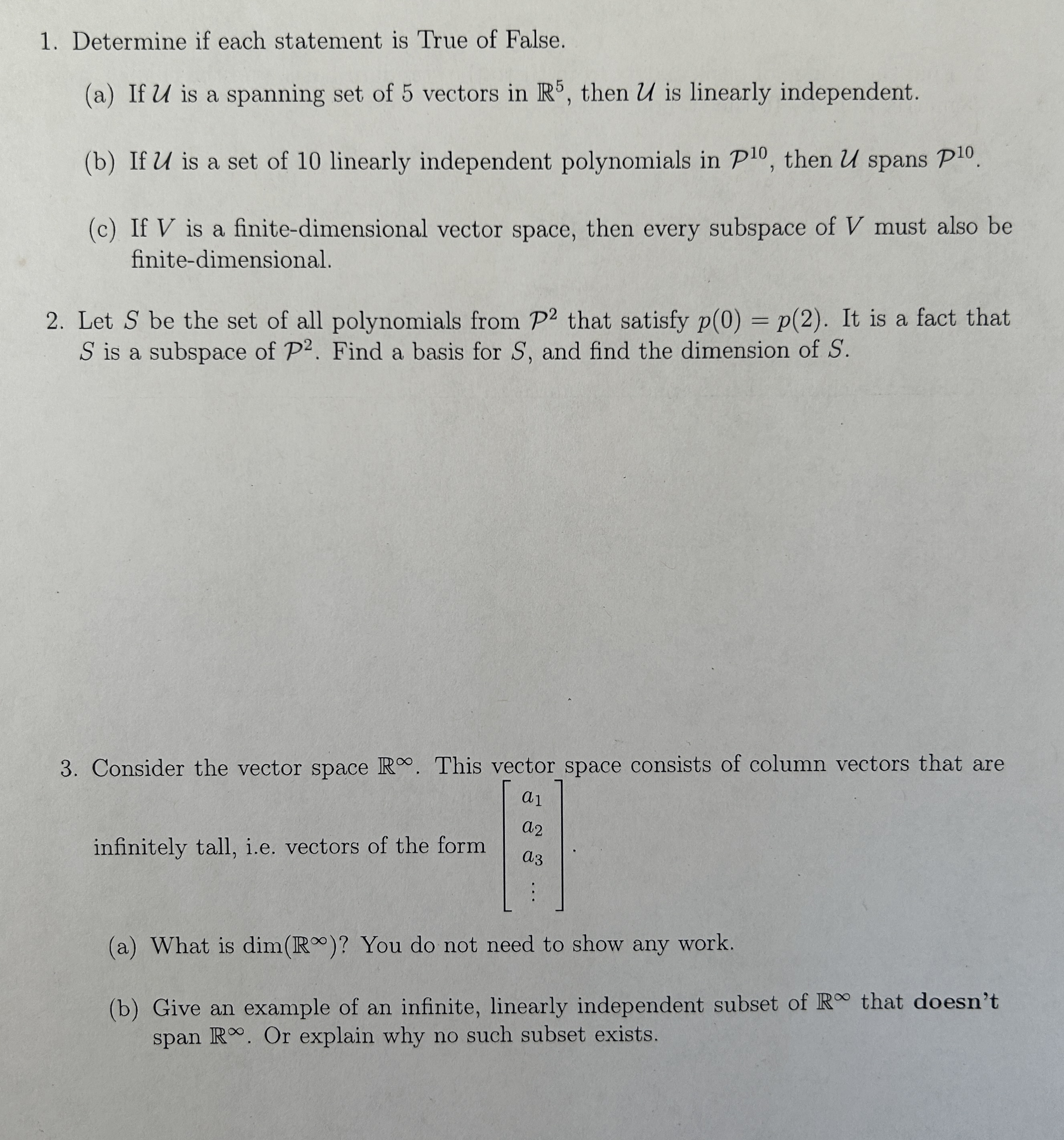 Solved 1. Determine if each statement is True of False. (a) | Chegg.com