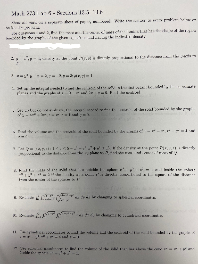 Solved Math 273 Lab 6 - Sections 13.5, 13.6 Show all work on | Chegg.com