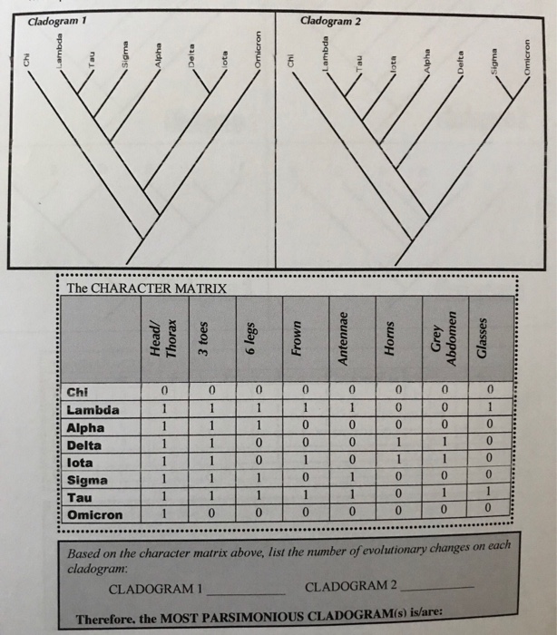 Solved Determining the most parsimonious cladograms, fill in | Chegg.com