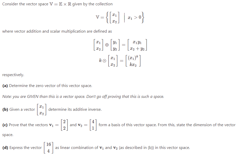 Solved (a) ﻿Determine the zero vector of ﻿this vector | Chegg.com