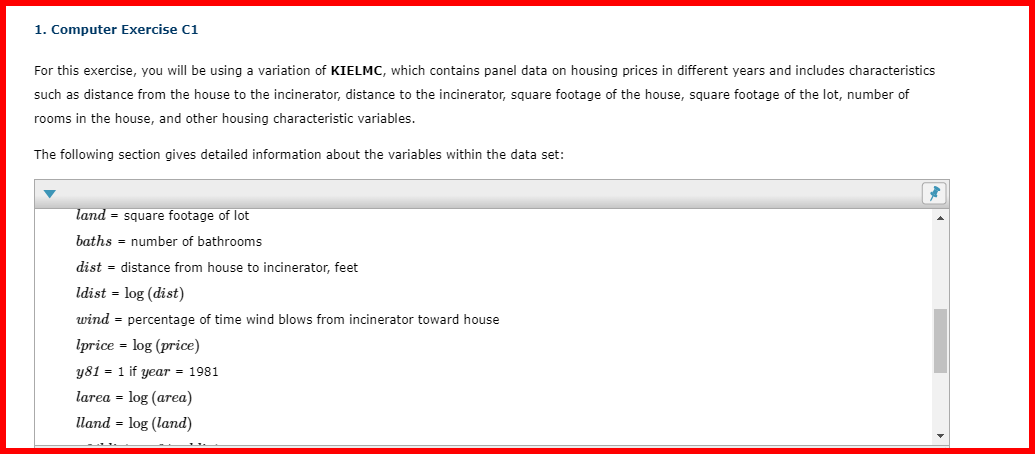 Solved 1. Computer Exercise C1 For this exercise, you will | Chegg.com