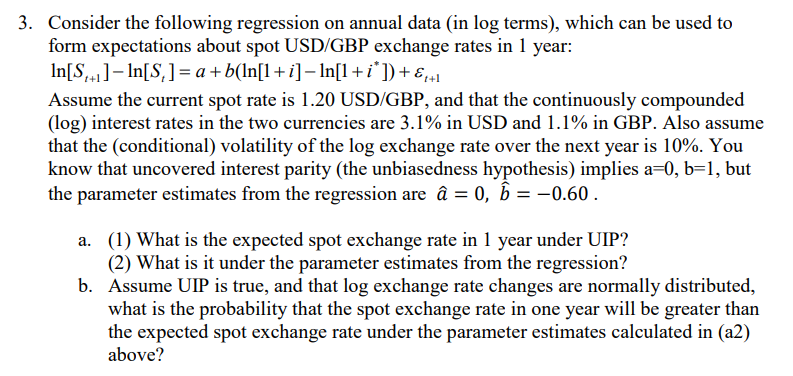 Consider the following regression on annual data (in | Chegg.com