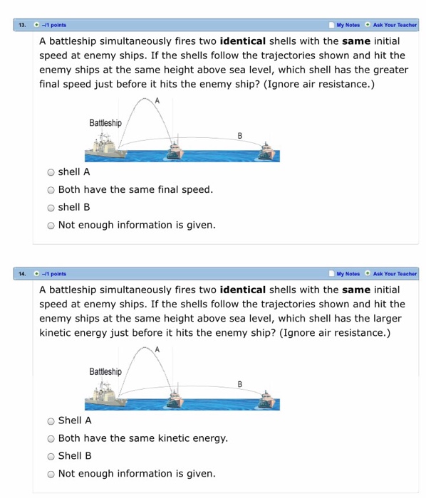 Solved A battleship simultaneously fires two identical | Chegg.com