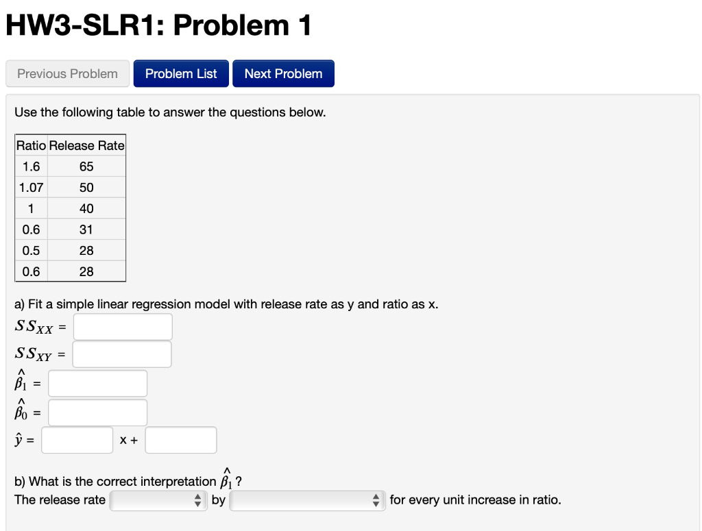 Solved HW3-SLR1: Problem 1 Previous Problem Problem List | Chegg.com