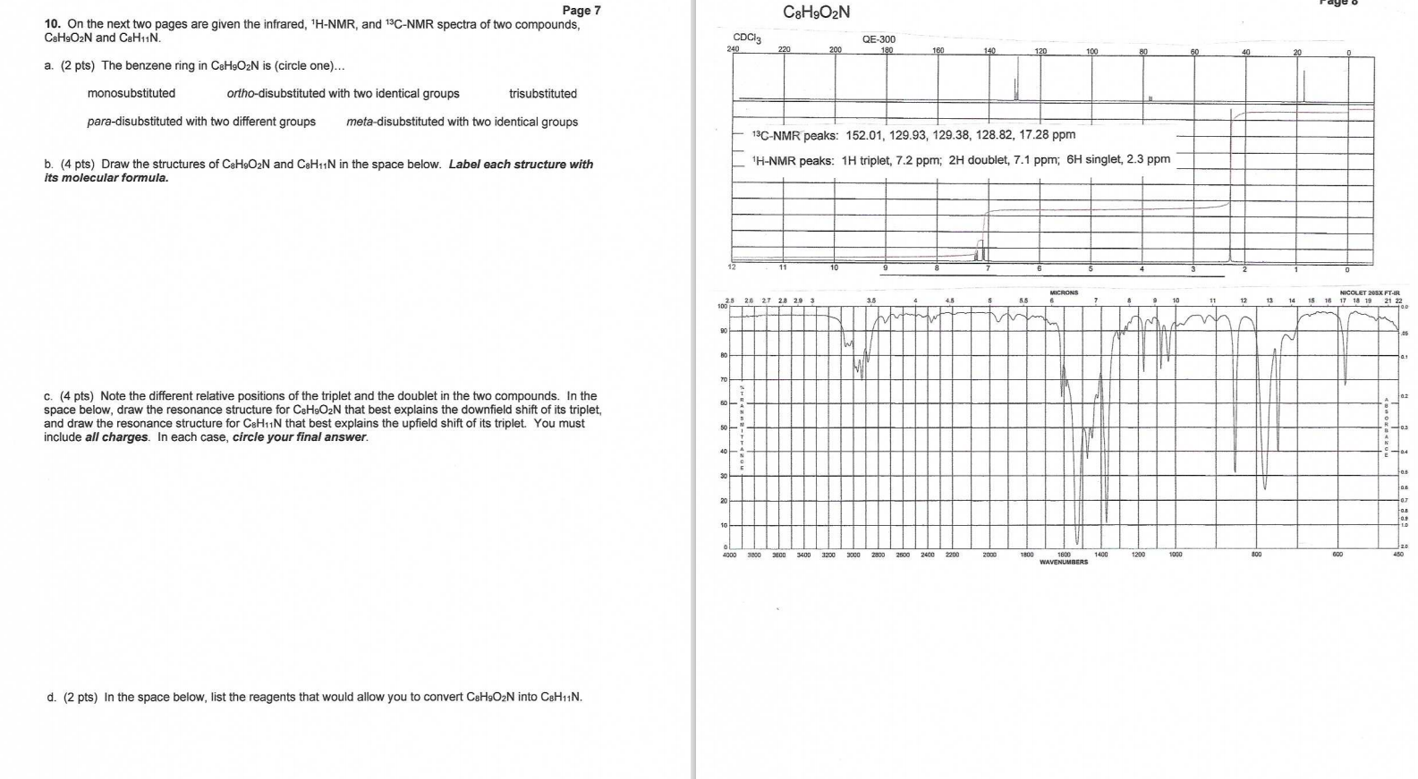 Solved Page 7 C8H9O2N 10. On the next two pages are given | Chegg.com