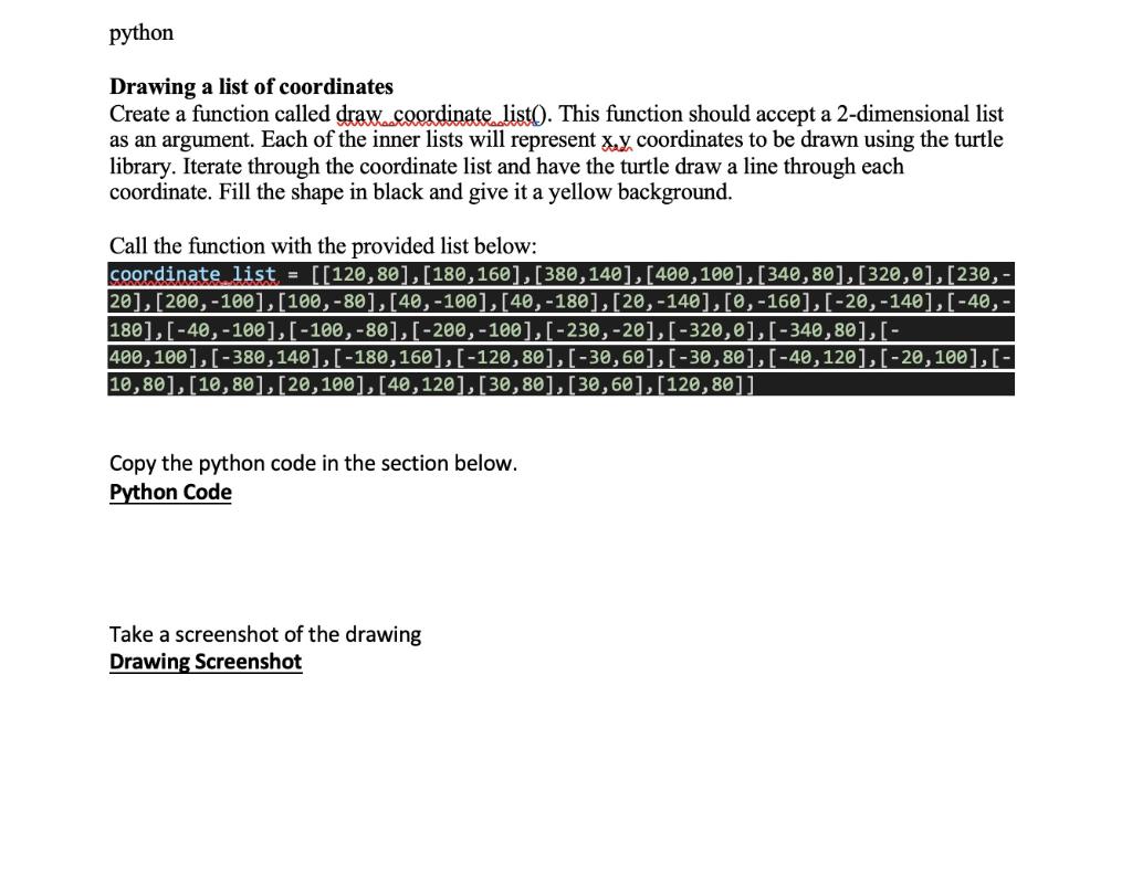 Solved Drawing a list of coordinates Create a function | Chegg.com
