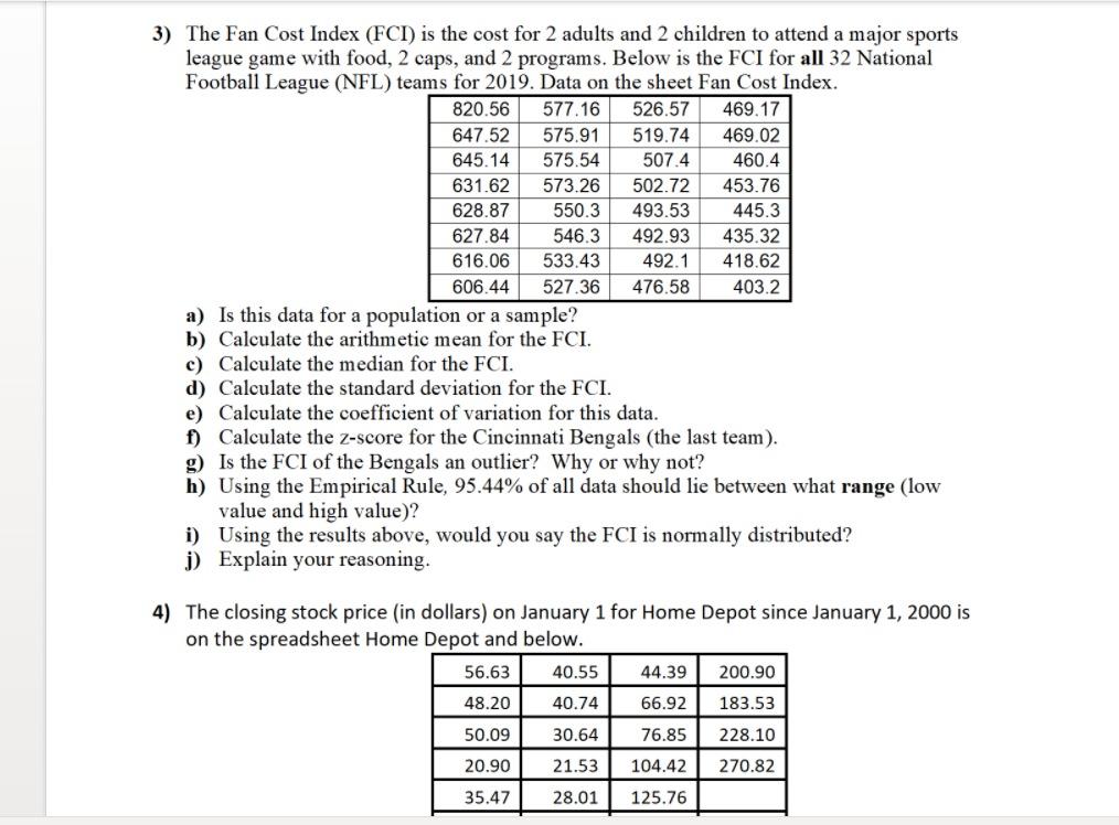 Solved 3) The Fan Cost Index (FCI) is the cost for 2 adults | Chegg.com
