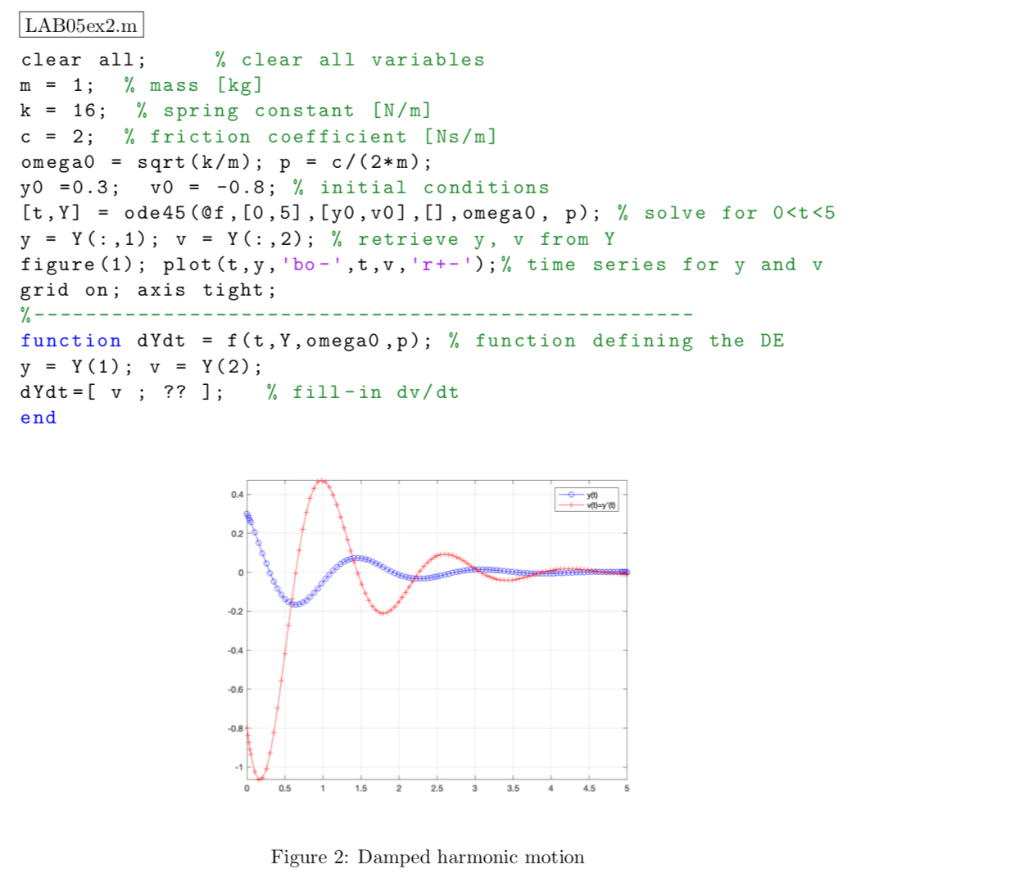LAB05ex2.m clear all; % clear all variables m = 1; % | Chegg.com