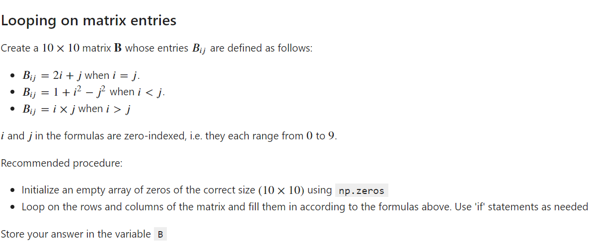 Solved Looping on matrix entriesCreate a 10×10 ﻿matrix B | Chegg.com